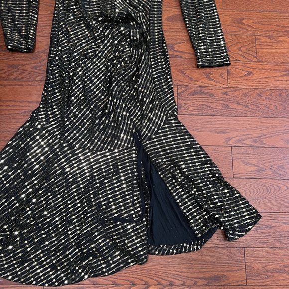 Dresses | Gold Sequin Body Hugging Dress With A Ruffle Brand New | Poshmark